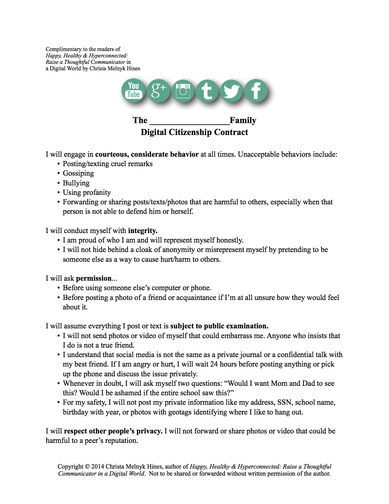 Free Digital Citizenship Contract ~ Christa M. Hines